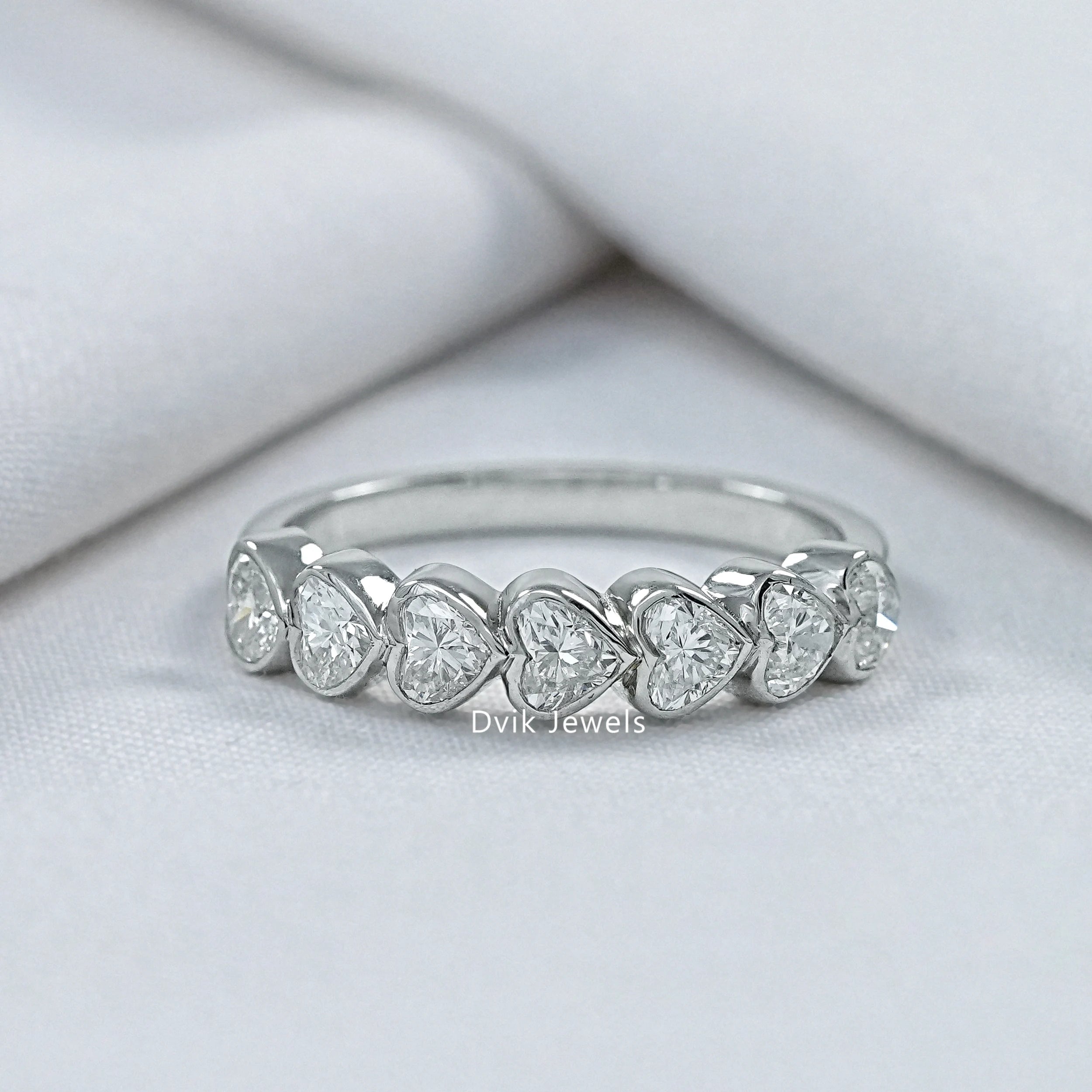Heart Shaped Diamond Bezel Set Eternity Band – Dvik Jewels