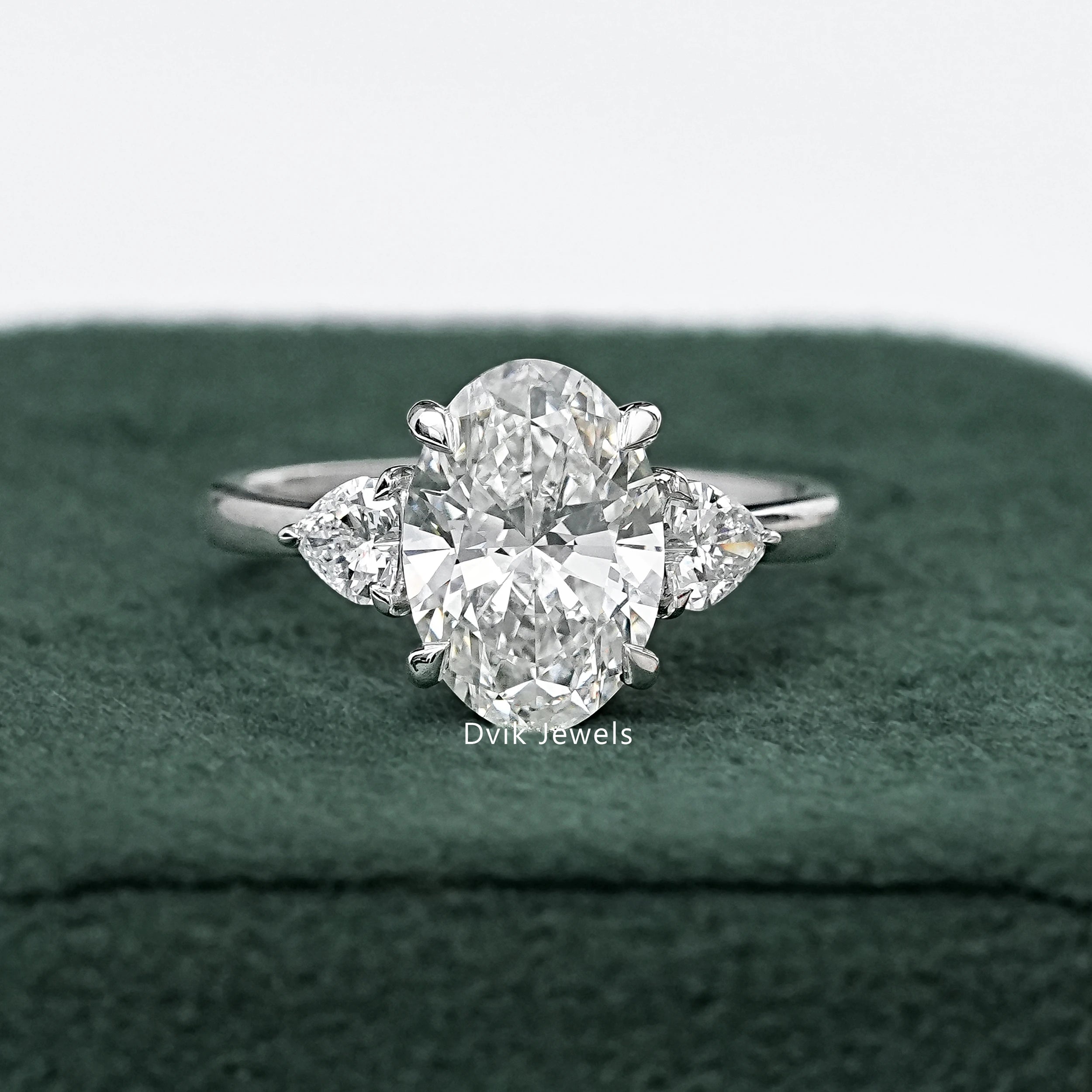 Three-Stone Oval And Round Cut Lab Diamond Ring – Dvik Jewels