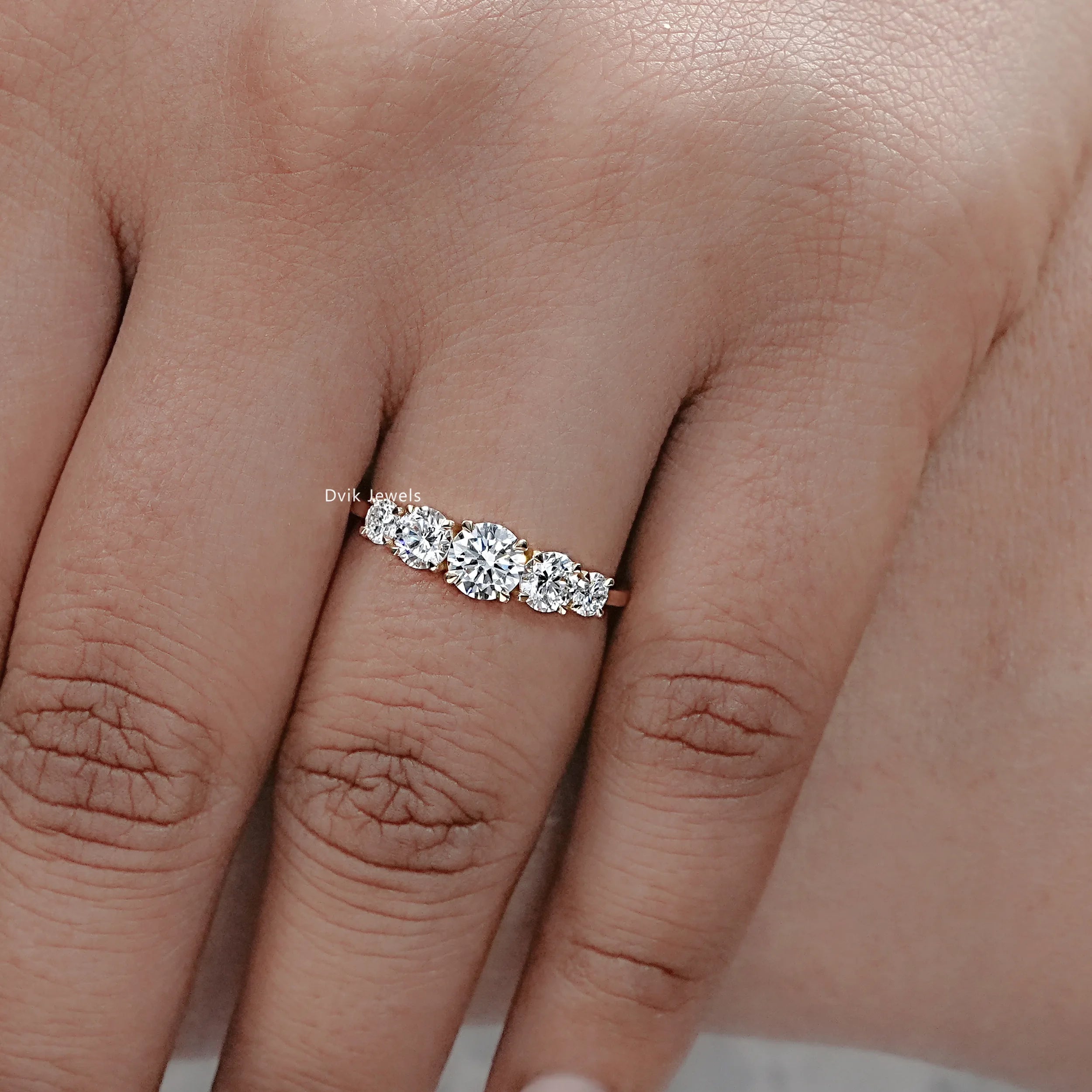 Five Stone Round Brilliant Lab Diamond Engagement Ring – Dvik Jewels
