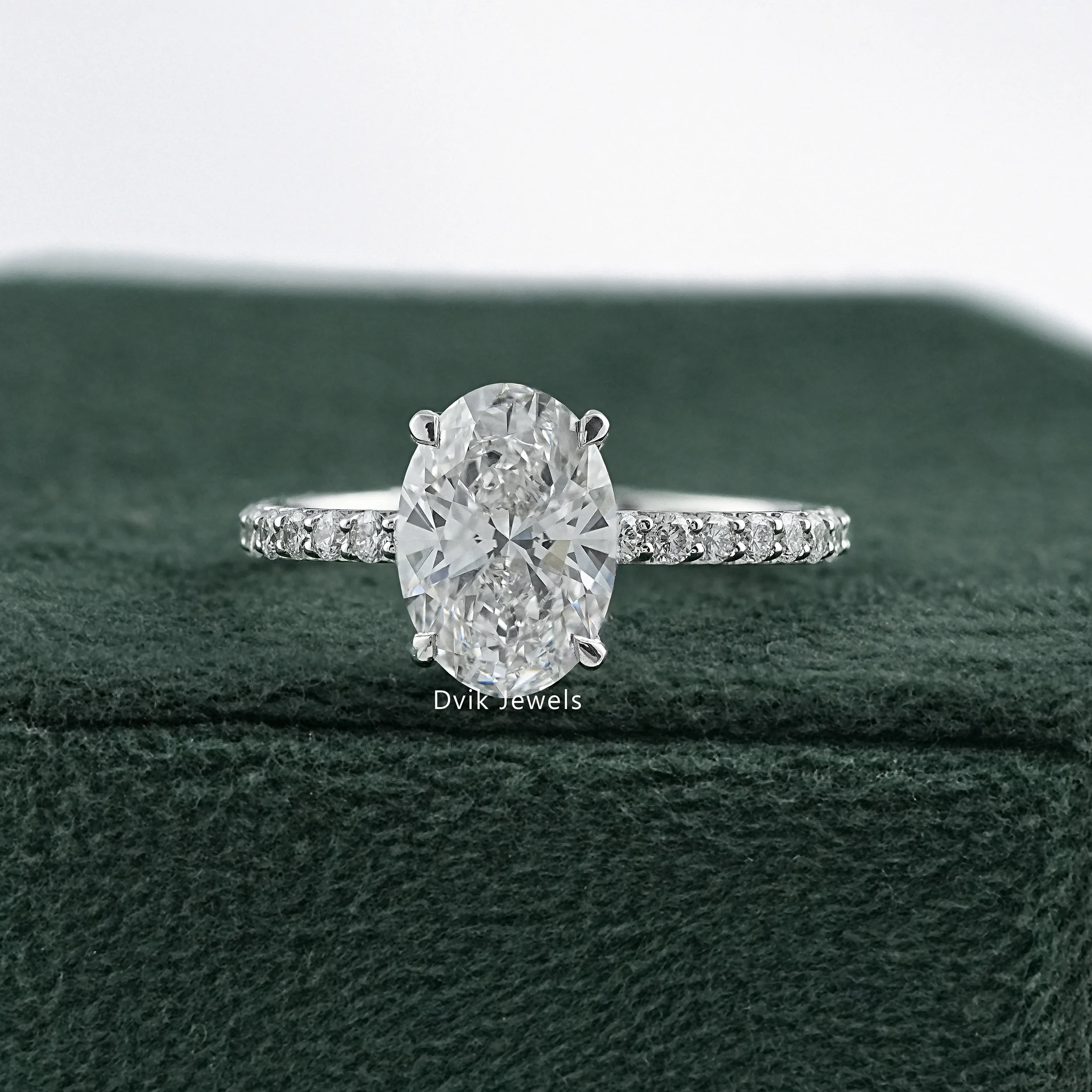 Oval Cut Lab Diamond Engagement Ring With Pave Band – Dvik Jewels