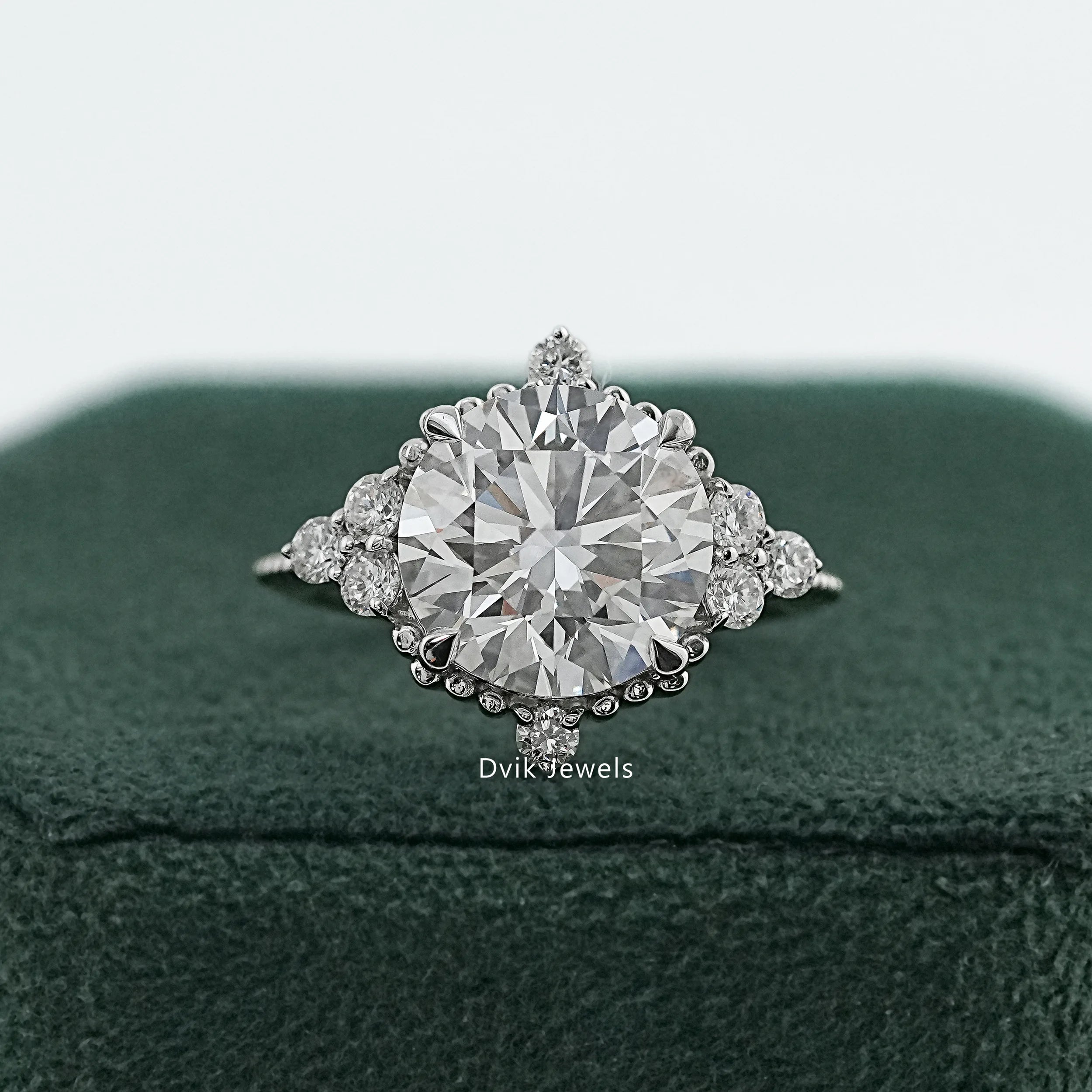 Round Diamond Cluster Engagement Ring White Gold – Dvik Jewels